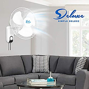 Simple Deluxe Digital Household Wall Mount Fans 16 Inch Adjustable Tilt, 90 Degree, 3 Speed Settings, Basic, White
