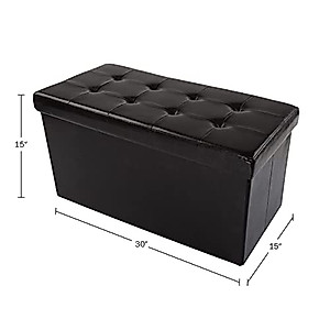 LAVISH HOME (Black) Ottoman-Faux-Leather Rectangular Storage Bench, Works as Foot Rest for Easy Room Organization Home-Complete