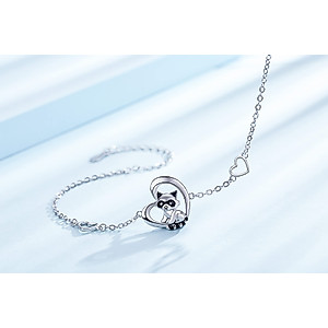 CHENGHONG Raccoon Bracelet Gifts 925 Sterling Silver Heart Charm Bracelet Raccoon Bracelet Animal Jewelry Gifts For Women