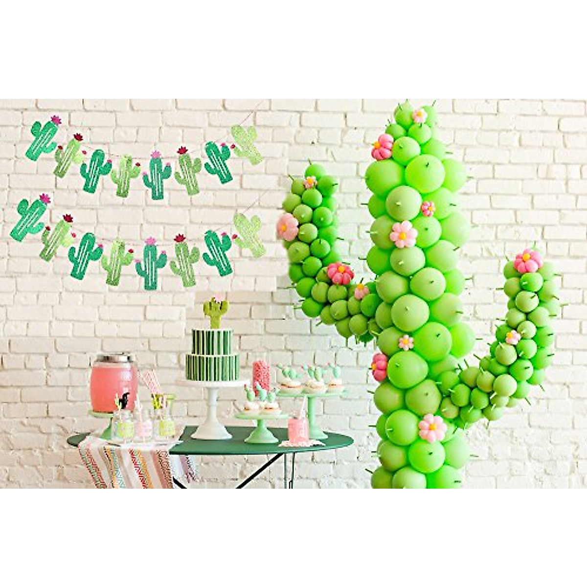 9.8ft Fiesta Cactus Banner Cactus Party Decorations Bachelorette Graduation Party Garland Backgound String Cactus Glitter Green for Kids Birthday Summer Tropical Wedding Taco Cinco De Mayo Party Decor Favor llama Luau Hawaii Decorations