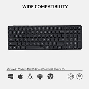 Rapoo E9350L Rechargeable Wireless Keyboard, Support 4 Devices, Ultra-Slim with Indicator Light, Quiet, 90-Day Battery Life, Full Size Keyboard with Numeric Keypad for Windows/Mac/Linux/Chrome, Black