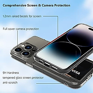 Restoo for iPhone 14 Pro Max Case + 2 Pack Tempered Glass Screen Protector, Clear Case with Card Holder Camera Lens Protection Protective Phone Cover for iPhone 14 Pro Max 6.7 Inch-Clear