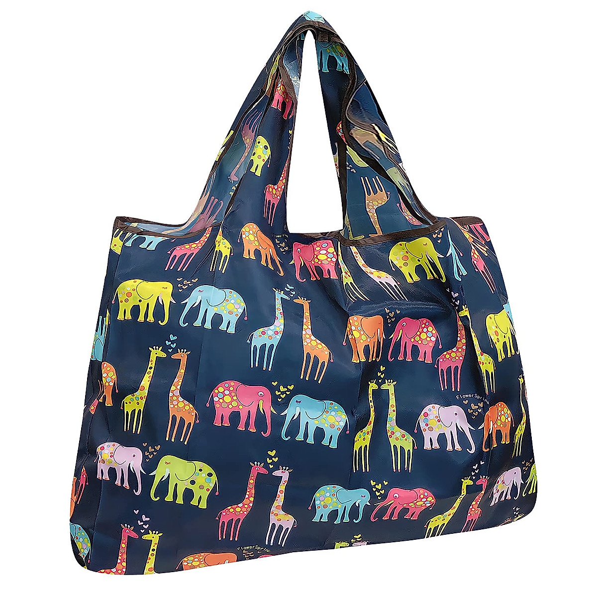 Wrapables Durable and Large Nylon Reusable Shopping Bag (Elephants & Giraffes)