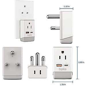Ceptics South Africa Travel 2 Pack Plug Adapter QC 3.0 & PD, Safe Dual USB & USB-C - 2 USA Socket Compact & Powerful - Use in S. Africa Botswana - Type M AP-10L - Fast Charging