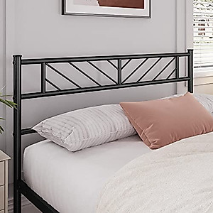 Yaheetech Queen Size Platform Bed Frame with Arrow Design Headboard, 13 Inches Metal Mattress Foundation for Storage, No Box Spring Needed, Easy Assembly, Modern, Black