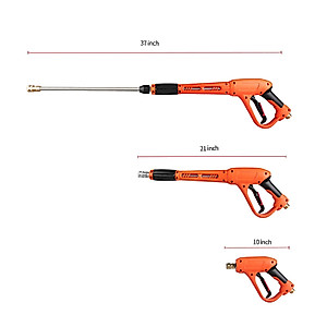 Sooprinse High Pressure Washer Gun, Power Washer Gun with Replacement Extension Wand, 5 Nozzles Tips, M22 Fitting, 37 Inch, 3000 PSI, Orange