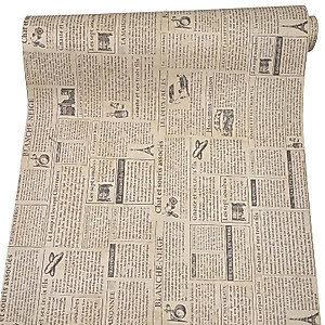 Yifely Retro Beige Newspaper Furniture Paper Self-Adhesive Shelf Liner Countertop Sticker 17.7 Inch by 9.8 Feet