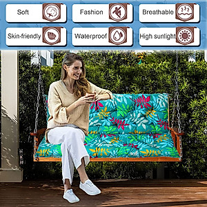 Replacement Cushions for Outdoor Swing, Waterproof Porch Bench Swing Cushions 2 Seater for Outdoor Furniture, Thicken 4" Patio Swing Cushions Suitable for 38-42" Swings(Green Flowers 40x40in)
