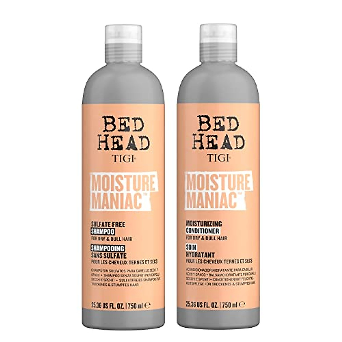 Bed Head by TIGI Shampoo and Conditioner For Dry Hair Moisture Maniac Sulfate-Free Shampoo & Moisturizing Conditioner with Argan Oil 25.36 fl oz 2 count