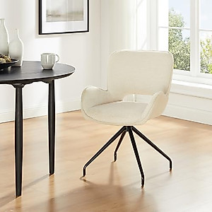 Art Leon Dining Chairs, Set of 2, Fabric Upholstered Dining Room Chairs, Modern Swivel Accent Chairs with Black Metal Legs for Living Room Kitchen, Off White