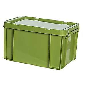 Fenteer PP Storage Box, Industrial Tote Bin with Lids and Latching Buckles, Stackable Camping Storage Container for Shoes, Storage Room, Toys, Garage, Green