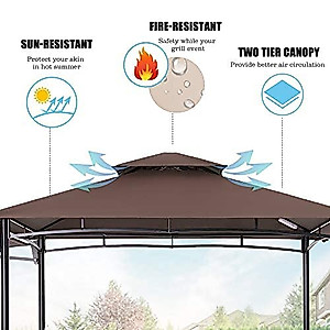 FAB BASED 5x11 Grill Gazebo, Outdoor BBQ Grill Patio Canopy with Extra Shadow & LED Lights, Barbeque Gazebo Canopy (Brown)