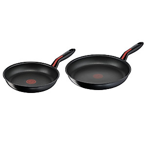 Lagostina Linea Rossa Bis Non-Stick Frying Pans Ø 24 and 28 cm Diameter, Gas Induction and Oven, Scratch-Resistant, Thermosignal Cooking Indicator, Stainless Steel and Aluminium Base, Non-Slip Handle