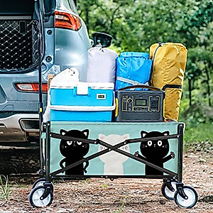 Collapsible Wagon Cart Black White cat icon Set Cute Kawaii Cartoon Character Funny Kitten Foldable Utility Wagon Large Capacity Garden Cart with Push Bar for Beach Camp Outdoor Shopping