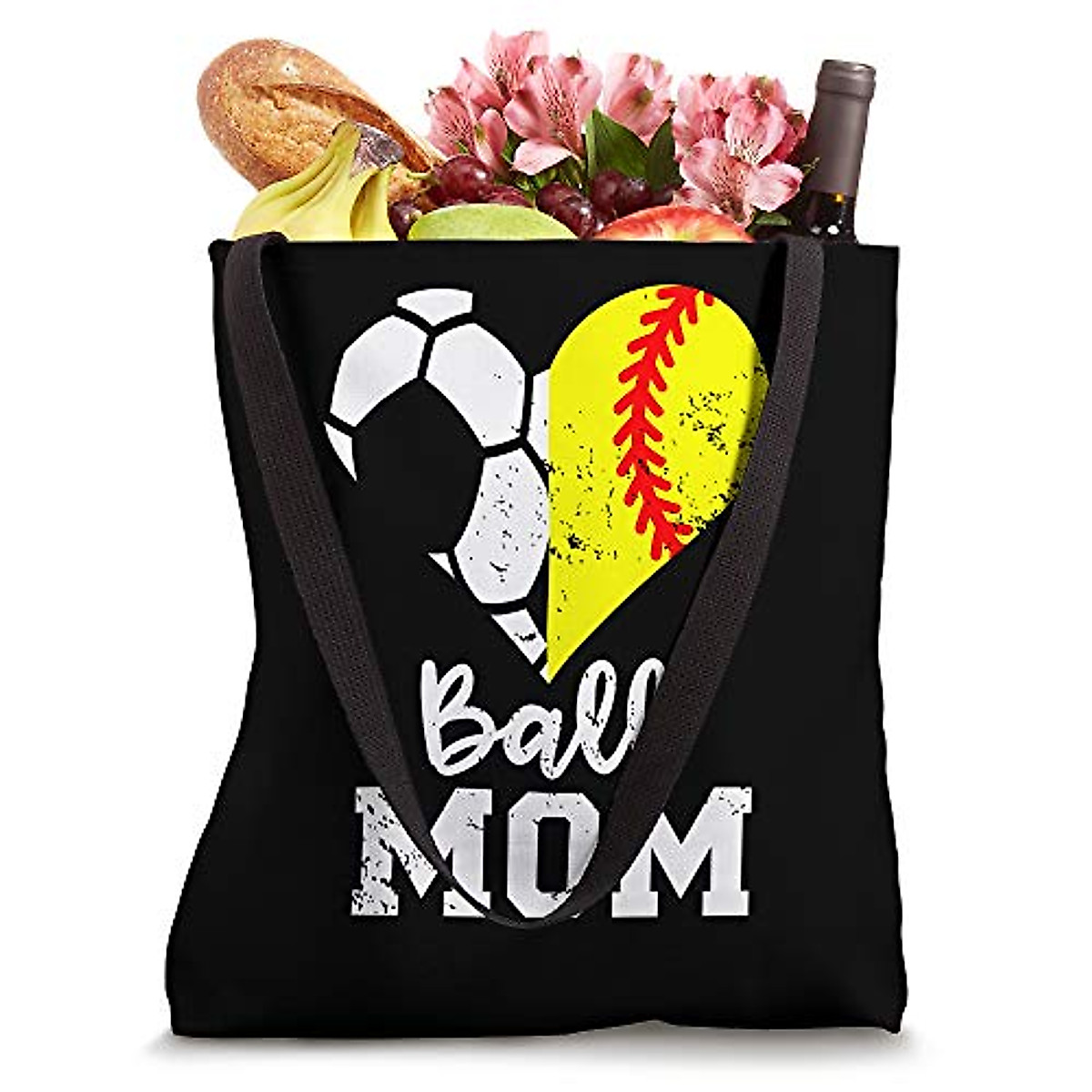 Ball Mom Heart Funny Softball Soccer Mom Tote Bag