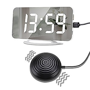 Digital Alarm Clock, 6. 2 Inch LED Mirror Electronic Clocks, Dual USB Charging Port, Snooze Mode Loud Alarm Clock for Heavy Sleepers, Modern Desk Wall Clocks for Bedrooms Living Room Office- White