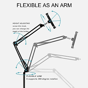 SENLNES Tablet Floor Stand Holder, Adjustable Universal 360-degree Rotatable Metal Tablet Holder, Suitable for iPad Air Mini Pro 12.9/9.7,iPhones, Cell Phones (4.7"-12.9")