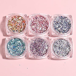 6 Box/Set Holographic Nail Glitter Powder Nail Metallic Glitter Gold Nail Glitter Set Nail Decoration Nail Recovery Kit (B, One Size)