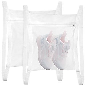 2PCS Sneaker Dryer Bag 15.7x13.8in Sneaker Washing Mesh Net for Most Dryers Door, with Elastic Straps Zippers Polyester Reusable Honeycomb Net Laundry Bags for Sneakers, Clothing, Laundry(White)