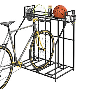 ClosetMaid ProGarage Bike Stand Rack with Storage Shelf and 4 Hooks for 3 Bicycles, Adult or Kids, Black