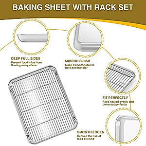 Wildone Baking Sheet with Rack Set (3 Pans + 3 Racks), Stainless Steel Baking Pan Cookie Sheet with Cooling Rack, Non Toxic & Heavy Duty & Easy Clean