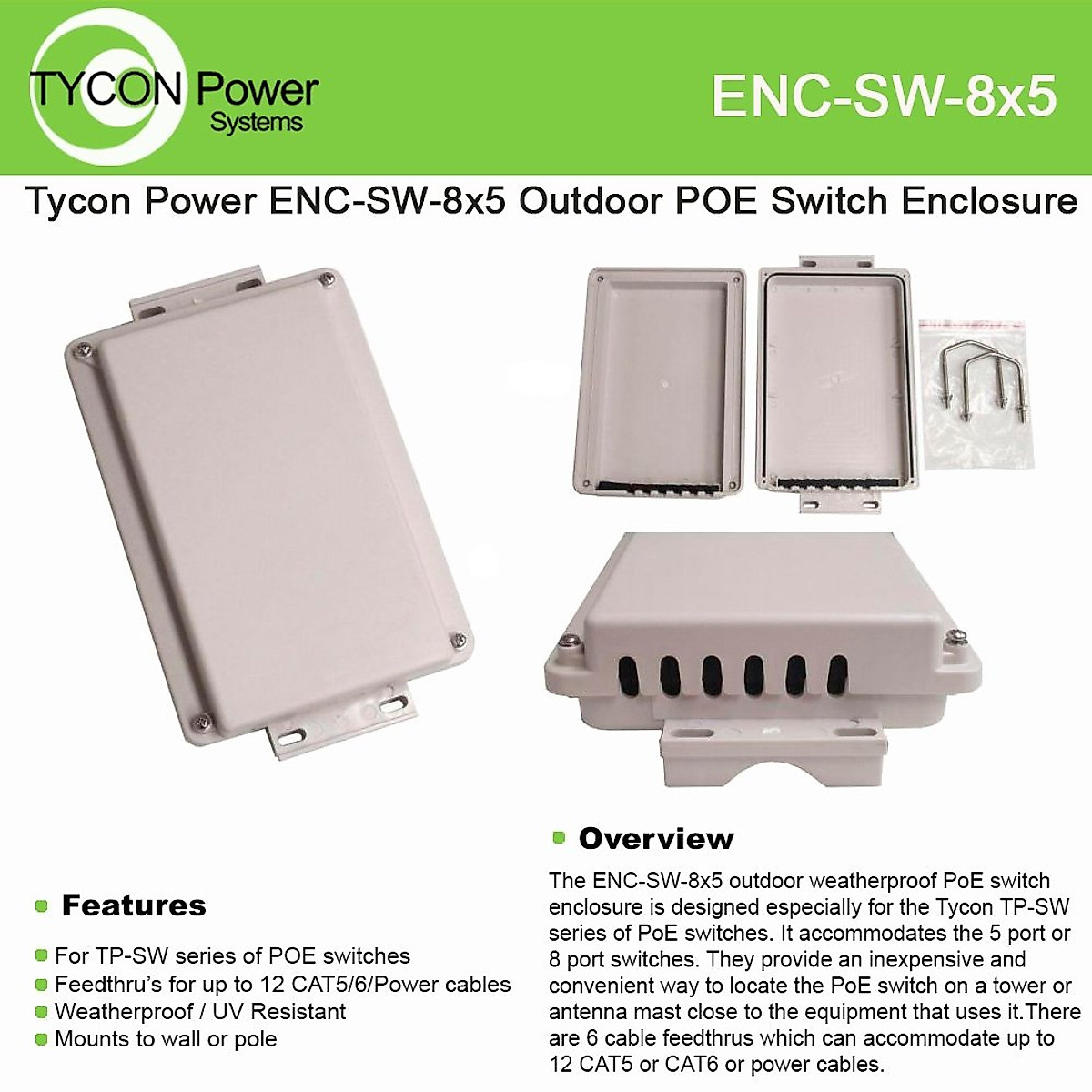 Tycon Systems ENC-SW-8x5 Outdoor Enclosure For TP-SW 5 And 8 Port POE Switches