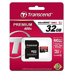 Transcend 32GB microSDHC Class10 Uhs-1 Memory Card with Adapter 60 MB/S (TS32GUSDU1)