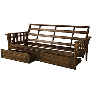 Jerry Sales Tucson Rustic Walnut Frame and Mattress Set with Choice to add Drawers, 8 Inch Innerspring Futon Sofa Bed Full Size Wood (Marmont Mocha Matt, Frame and Drawers)
