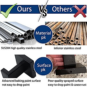 Towel Hooks for Bathrooms, Matte Black Towel Hook for Kitchen Bathroom, SUS304 Stainless Steel Coat Hook, Square Heavy Duty Holder Robe Hooks for Hanging Towels, Coats, sponges, Wall Mount, 4 Pack