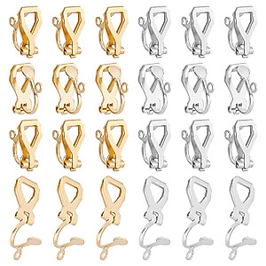 UNICRAFTALE 20pcs Stainless Steel Clip-on Earrings Painless Ear Clip Non-Pierced Ears Golden Stainless Steel Color Clip-on Earring Converter Components DIY Earring 12mm Long