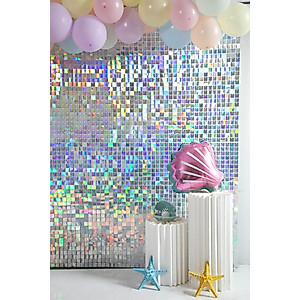 Kate Shimmer Wall Backdrop Iridescent Silver Wall Panels 24Pcs Square Sequin Shimmer Wall Backdrop Decoration for Birthday Party,Wedding, Anniversary