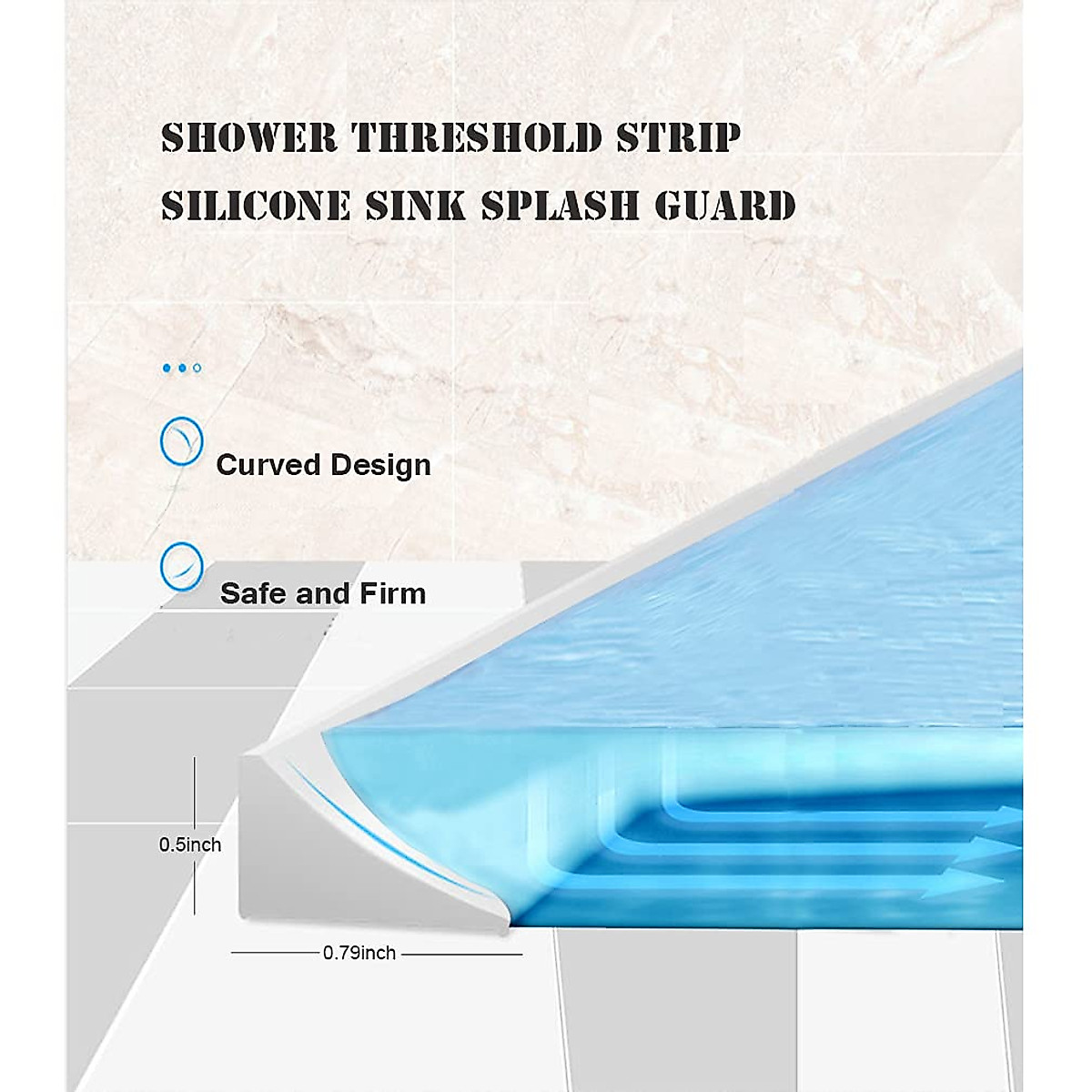 KiaRog 78 Inch Silicone Shower Threshold Water Strip Dam, Waterproof Barrier Splash Guard, Seal for Kitchen Sink, Bathroom, Shower,Public or Business Places (White), 78’’ L x 0.79 W 0.5’’ H