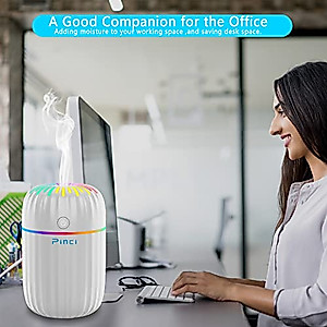 Pinci 300ml Air Humidifier,Colorful Cool Portable Mini Humidifier,Small Desktop Cold mist Humidifier,Auto Shut-Off,2 Mist Modes,Super Quiet for Car,Plant,Office,Bedroom(White)