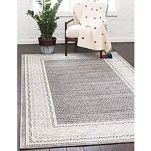 Unique Loom Williamsburg Collection Traditional Border with Dotted Center Area Rug, 5' 3" x 8' Rectangle, Gray/Black