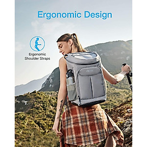 OlarHike Cooler Backpack, Soft Leak-Proof 30 Cans Insulated Backpack Cooler Bag for Picnics Hiking Camping (Grey)