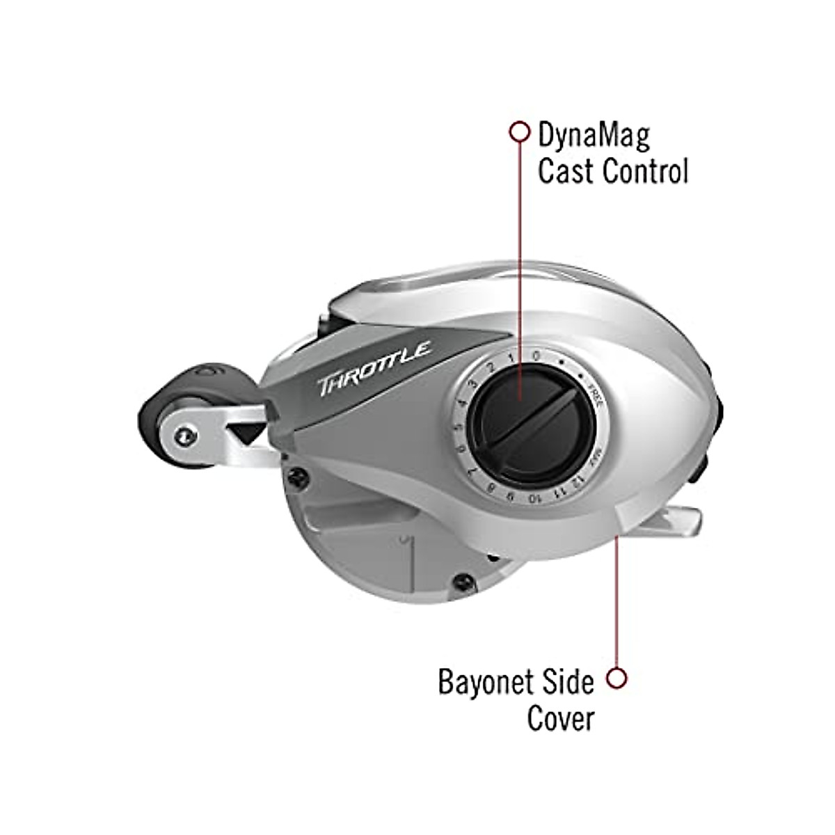 Quantum Throttle Baitcast Fishing Reel, Size 100 Reel, Right-Hand Retrieve, Lightweight Graphite Frame and Side Covers, Continuous Anti-Reverse Clutch, 7.3:1 Gear Ratio, Silver/Black