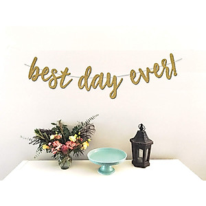 Best Day Ever Banner - Premium Gold Glitter Cardstock Paper - Larger Text For Better Visibility - Perfect Decoration For Bridal Shower, Engagement, Bachelorette, Wedding Party