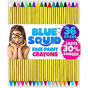 Face Paint Crayons for Kids, Blue Squid 36 Jumbo 3.25" Face & Body Painting Makeup Crayons, Safe for Sensitive Skin, 8 Metallic & 28 Classic Colors, Great for Birthdays & Halloween Makeup