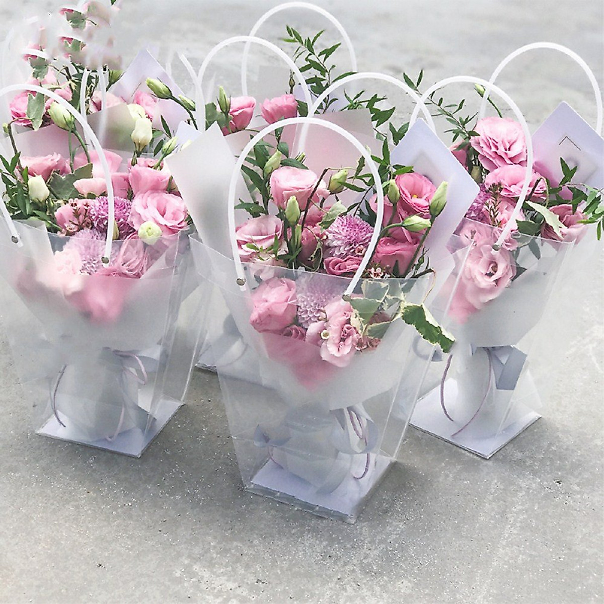 BBC Clear Flower Bouquet Bags with Handle Florist Shop Packaging Supplies, 5 Pcs (11.4 * 5.9 * 16.7inch)