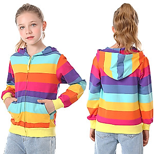 Julerwoo Toddlers Rainbow Zipper Sweatshirts Hoodie Stripes Cotton Outft (5T,Rainbow)