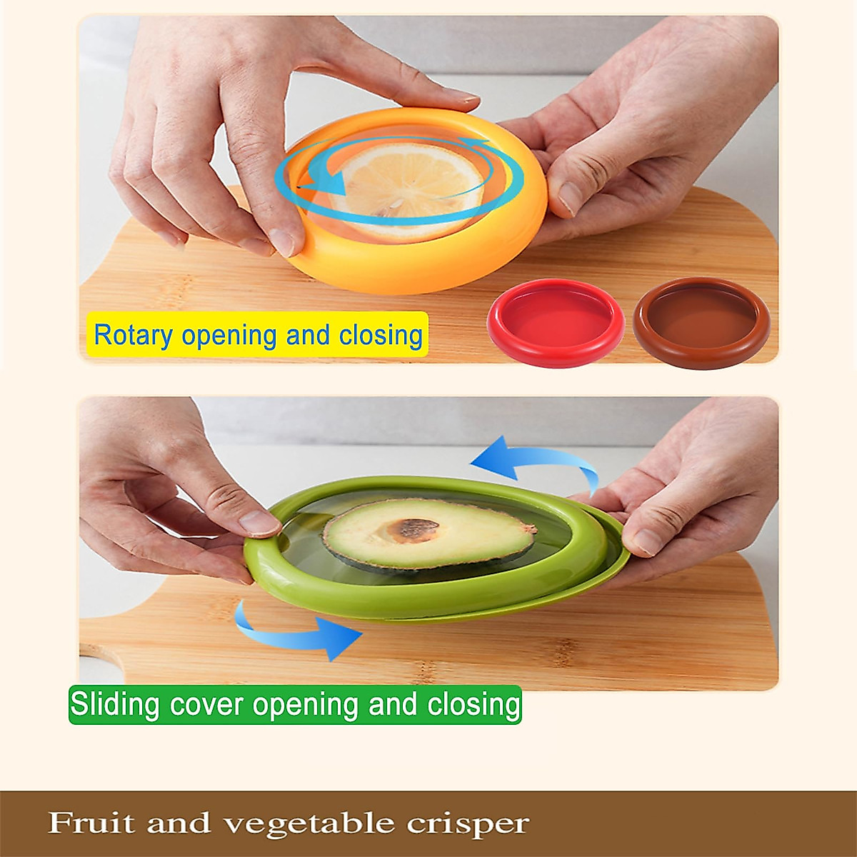 KAZETEC Set of 4 Reusable Silicone Fruit and Vegetable Storage Containers for Fridge - Keep Your Avocado, Onion, and Fruit Fresh and Organized in the Kitchen