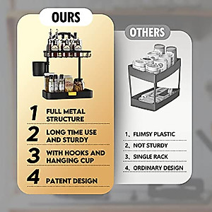 BeesVo 2 Sets of 2-Tier Bathroom Organizer Countertop - Kitchen Spice Rack Organizer, Multi-Purpose Counter Organization and Storage for Bathroom, Kitchen, Bedroom, Offices, Metal Black