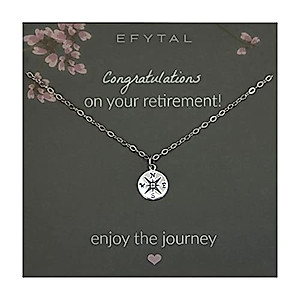EFYTAL Retirement Gifts for Women, 925 Sterling Silver Compass Necklace, Female Retirement Gifts 2024, Happy Retirement, Retirement for Teacher, Nurse, Boss, Coworker Farewell Gifts