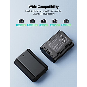 NP-FZ100 Camera Battery, 2-Pack 2250 mAh Replacement Battery Charger Set Compatible for Sony A7iii, A7R V, Alpha A7C,A7R III, A7R IV, A9/A9S, A7R3 A7S III, A7R III,Alpha 9/9S, Type C & Micro Ports