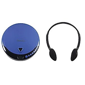 Craig CD2808-BL Personal CD Player with Headphones in Blue and Black | Portable and Programmable CD Player | CD/CD-R Compatible | Random and Repeat Playback Modes |