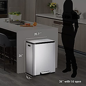 EKO EcoCasa II 36L+24L Dual Trash Can with Recycle Bin, Stainless Steel Garbage Can with Lid, Deodorizer Compartment, Odor-Proof and Fingerprint Resistant