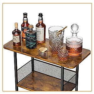 Eyteenokk Floor Standing Freestanding Whiskey Rack: 3 Tier Wine Rack Mini Bar Table Corner Wine Bottle Display Stand Liquor Cabinet Bar, for Bottles,Cocktail Shaker,Mugs