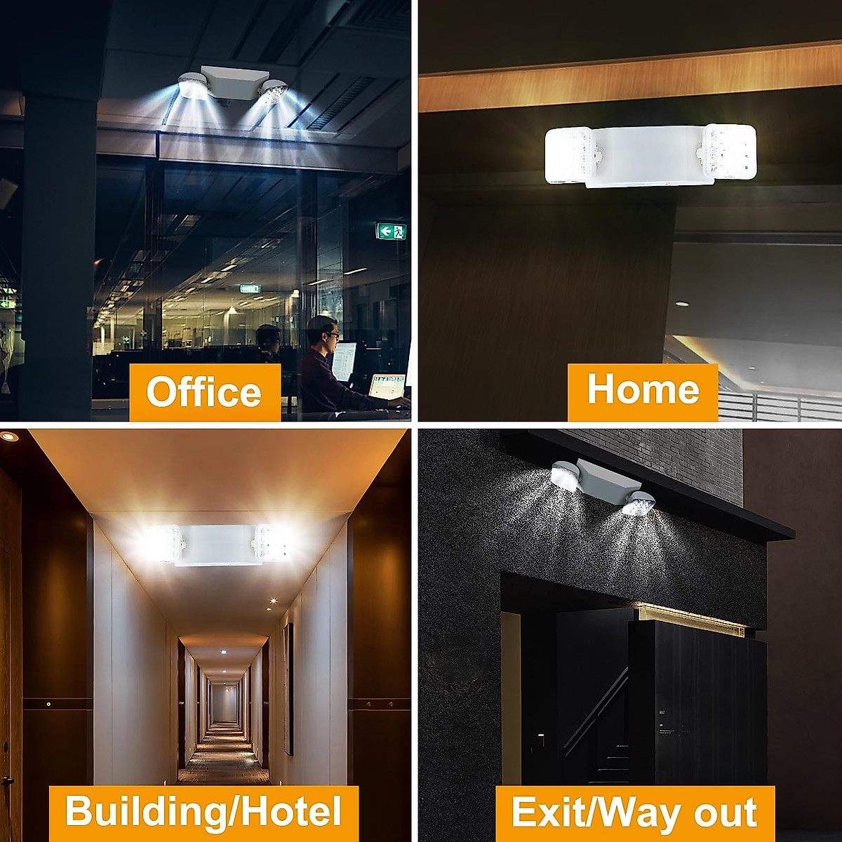 Led Emergency Lights with Battery Backup 12 Pack, Commercial LED Emergency Light for Home Power Failure & Business, Adjustable Dual Head Emergency Light, Indoor Emergency Lighting AC110V-277V