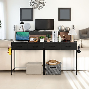 Console Table with 2 Drawers, 31.5 inches Small Entryway Table with Storage, Black Narrow Modern Sofa Table with Hooks and Fabric Drawers for Living Room Foyer Bedroom Corridor Office, Industrial