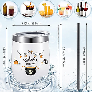 Geiserailie 4 Pieces Witch's Brew Halloween Wine Tumbler 12 oz Gift Mug Witch Room Decor for Witchcraft Women, Double Wall Vacuum Insulated Stainless Steel Coffee Mug with Lid Straw Brush